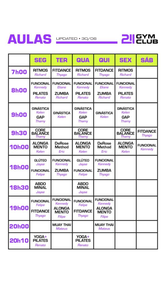 Horários - 211 Gym Club